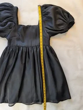 Dresses | On You Black Puff Sleeve Babydoll Dress Sheer Overlay Bow ...